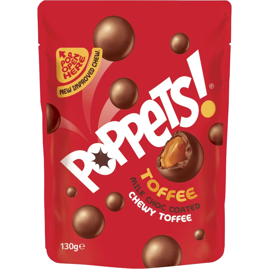 Food Ireland: Poppets Chocolate Toffee Pouch 130g (4.6oz)